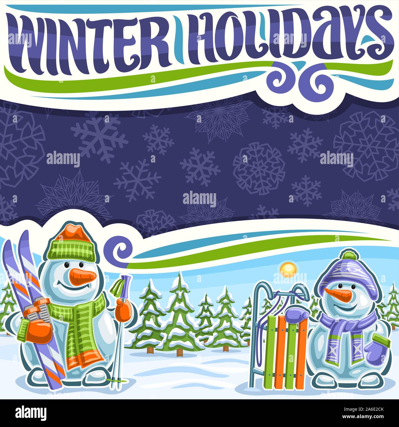 Vector poster for Winter Holidays with copy space, placard with 2 ...
