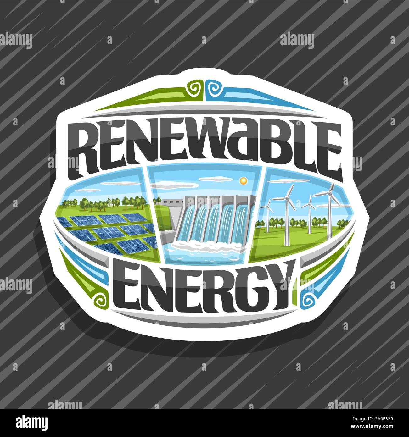 Vector logo for Renewable Energy, white sign with array solar panels ...