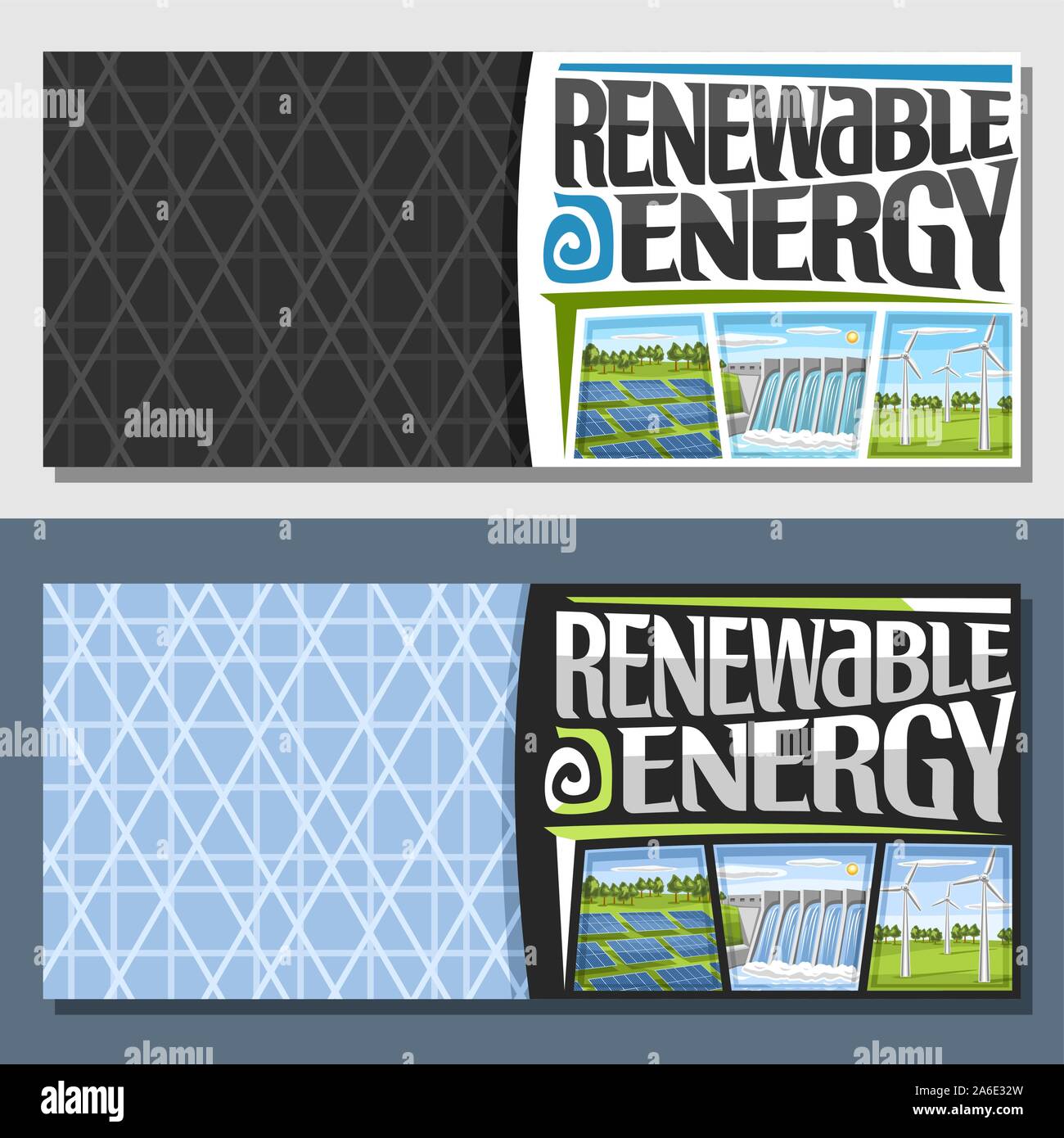 Vector banners for Renewable Energy with copy space, array solar panels ...