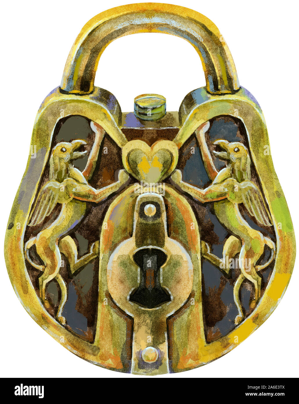 Watercolor vintage golden lock isolated on white background Stock Photo ...
