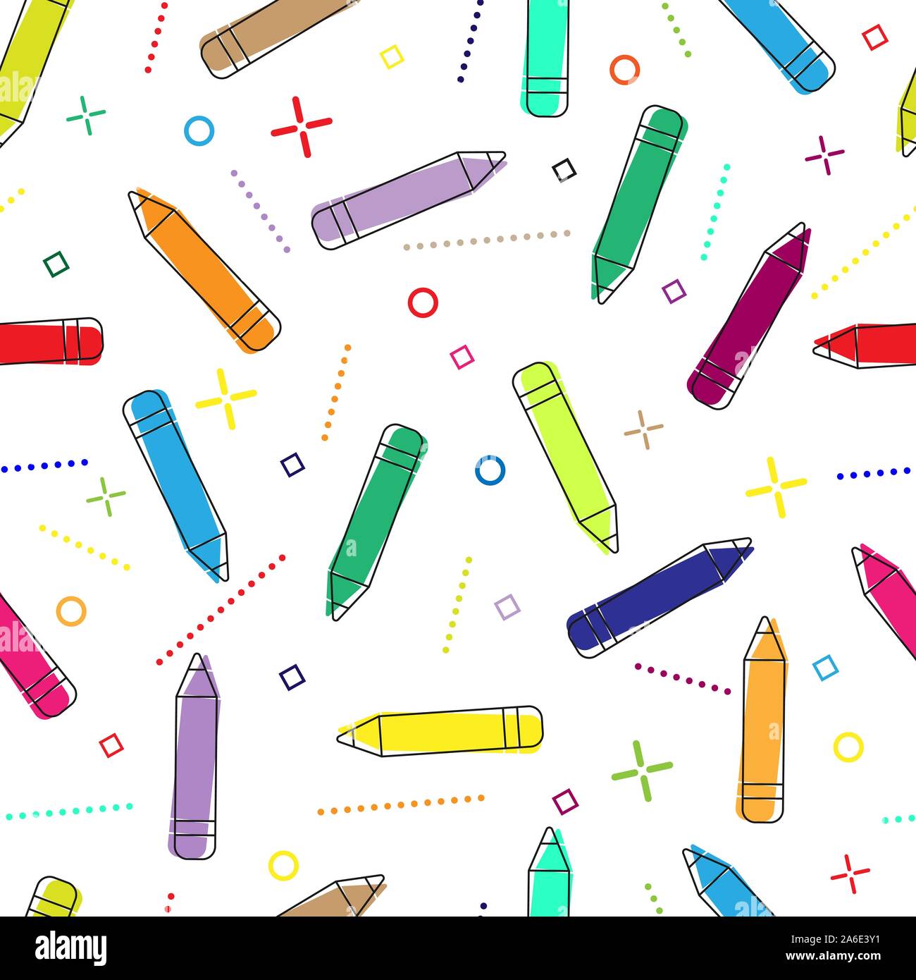 Seamless pattern with stationery pencils. Modern random colors. Ideal ...
