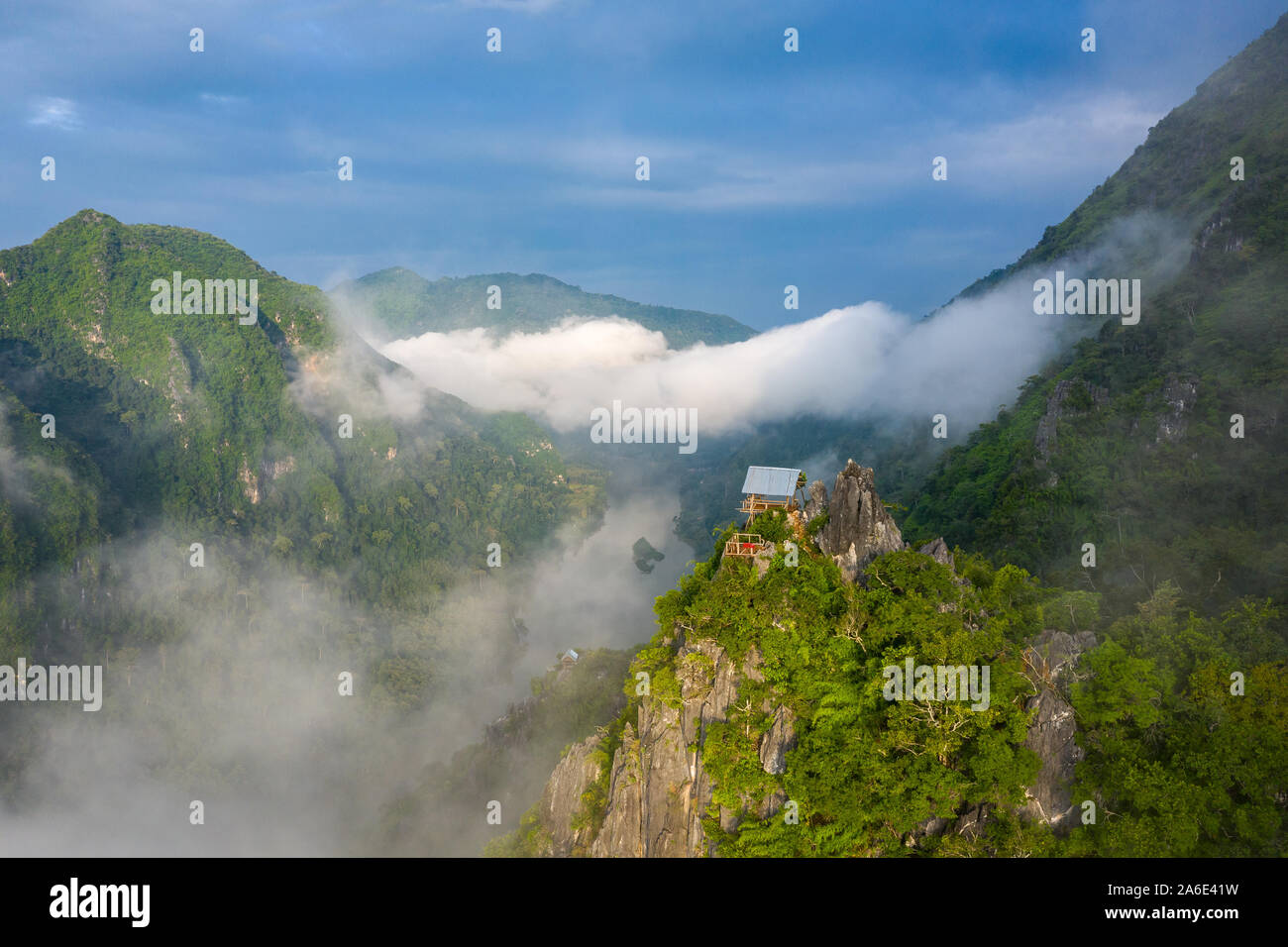 Aerial view of mountains in Nong Khiaw. North Laos. Southeast Asia ...