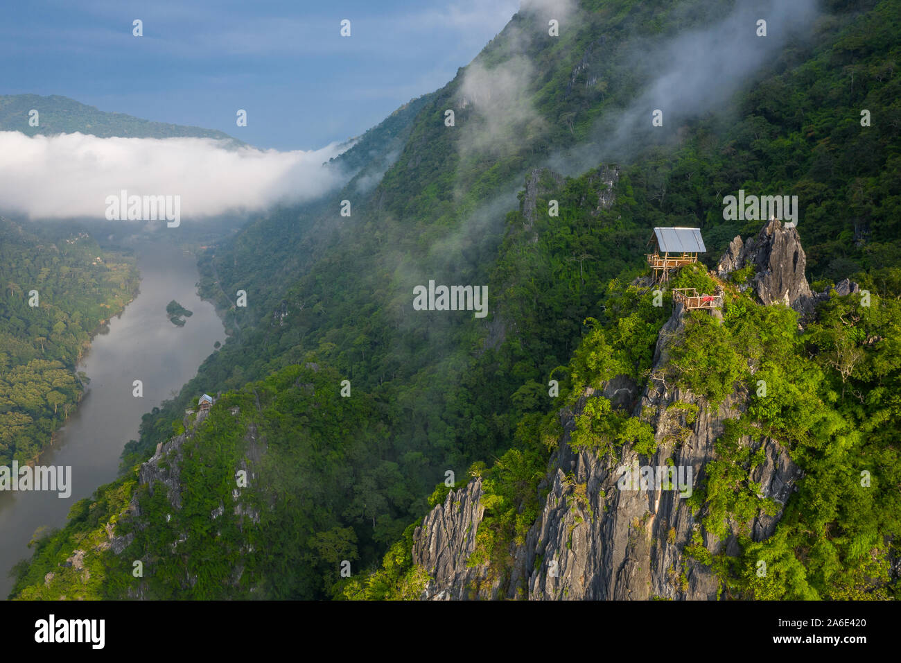 Aerial view of mountains in Nong Khiaw. North Laos. Southeast Asia ...