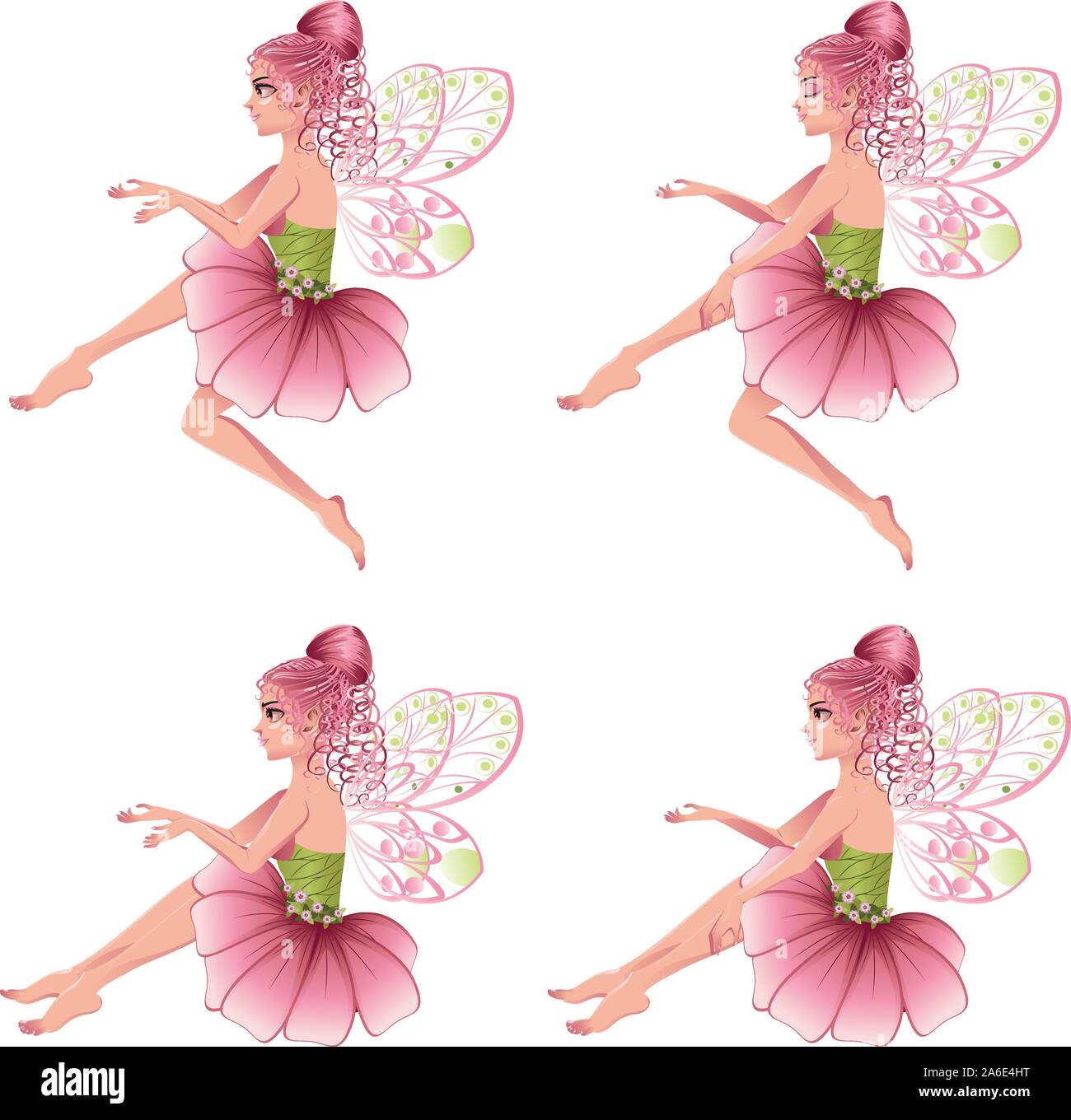 Cute cartoon fairy with pink hair in flower dress Stock Vector Image ...