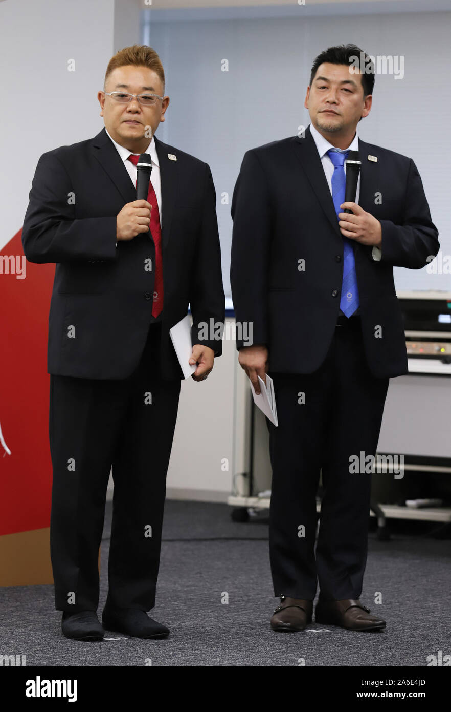 Tokyo, Japan. 25th Oct, 2019. Japanese comedy duo Sandwitchman members ...