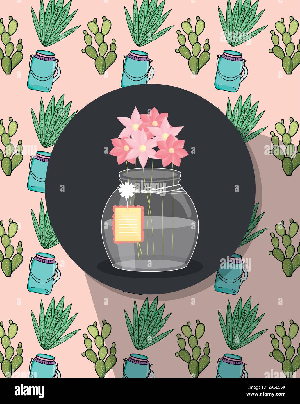 mason jar flowers ornament decoration label vector illustration Stock ...