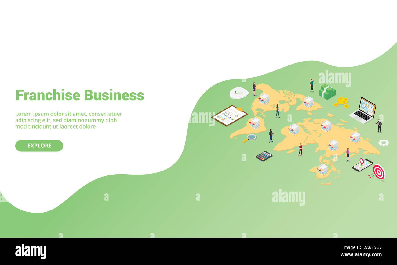 franchise building link business isometric for website template or ...