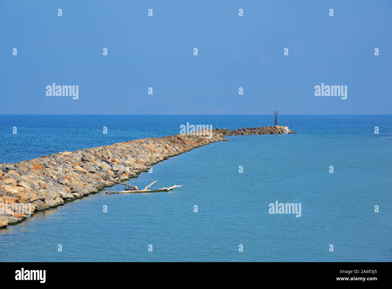 Pier made of stone at the estuary of Giofyros river in Heraklion, Crete ...