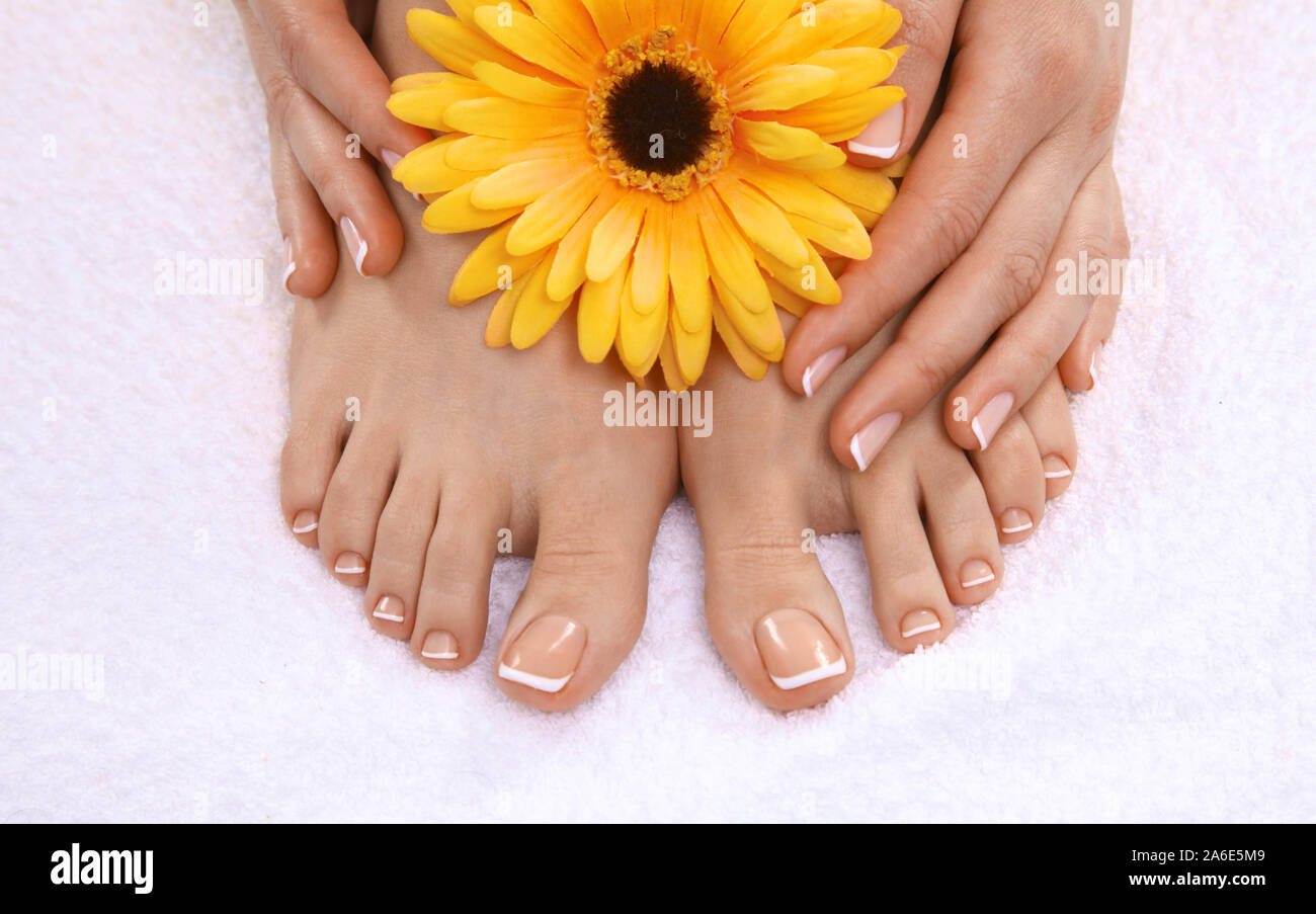 Closeup photo of a beautiful female feet with pedicure Stock Photo - Alamy