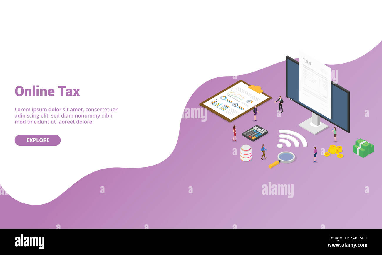 online tax report isometric for website template or landing homepage ...