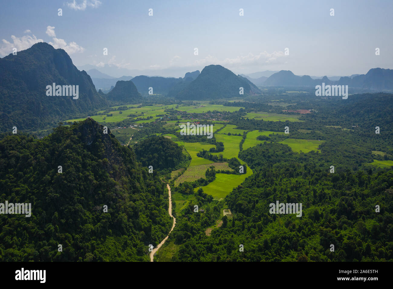 Aerial view of beautiful landscapes at Vang Vieng , Laos. Southeast ...