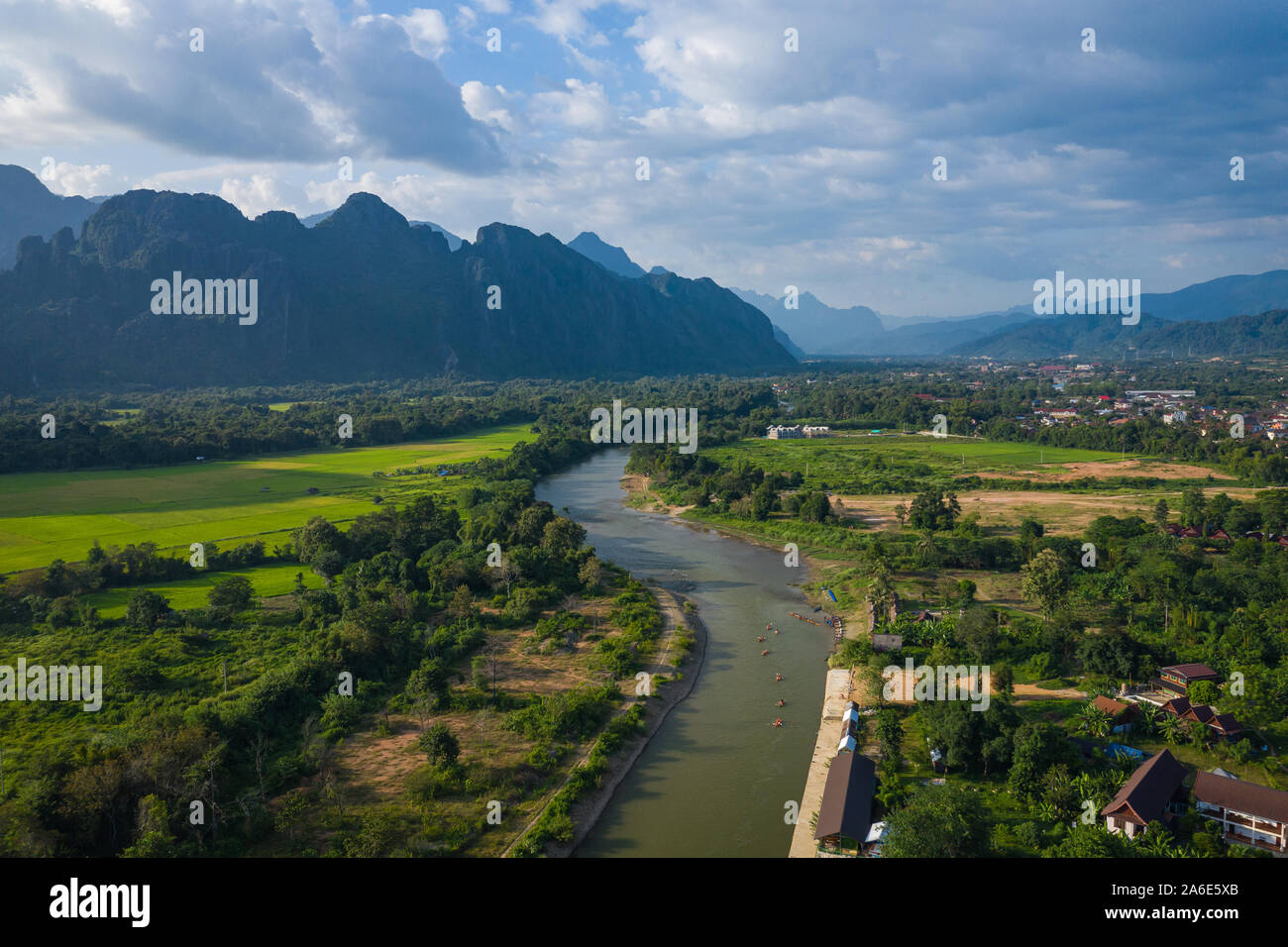 Aerial view of beautiful landscapes at Vang Vieng , Laos. Southeast ...