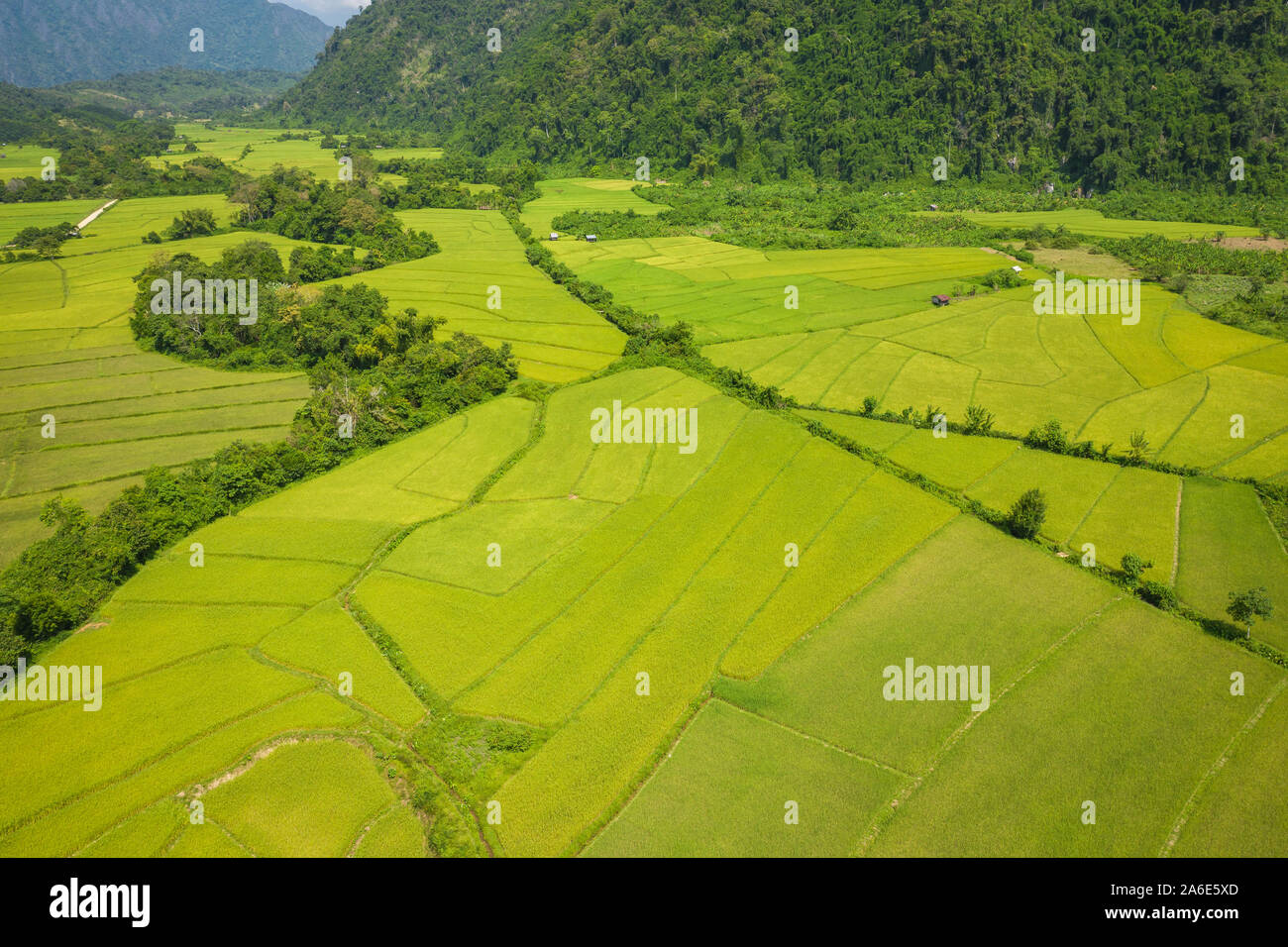 Aerial view of beautiful landscapes at Vang Vieng , Laos. Southeast ...