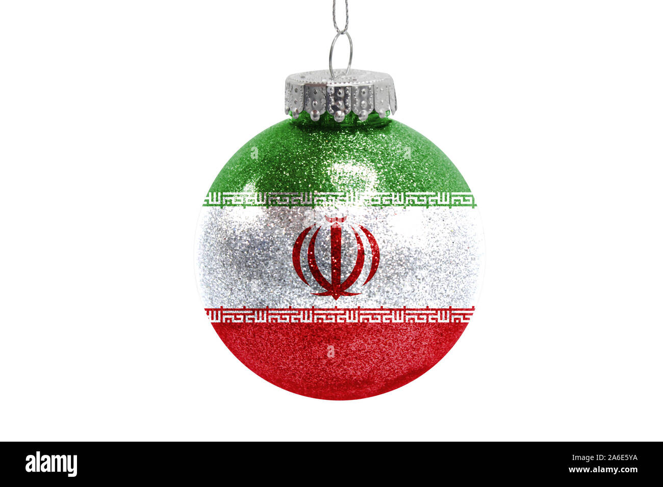 Glass Christmas ball toy isolated on white background with the flag of ...
