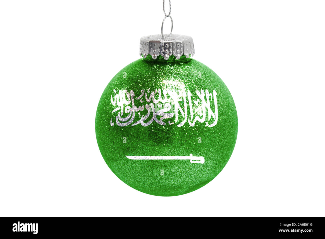 Glass Christmas ball toy isolated on white background with the flag of ...