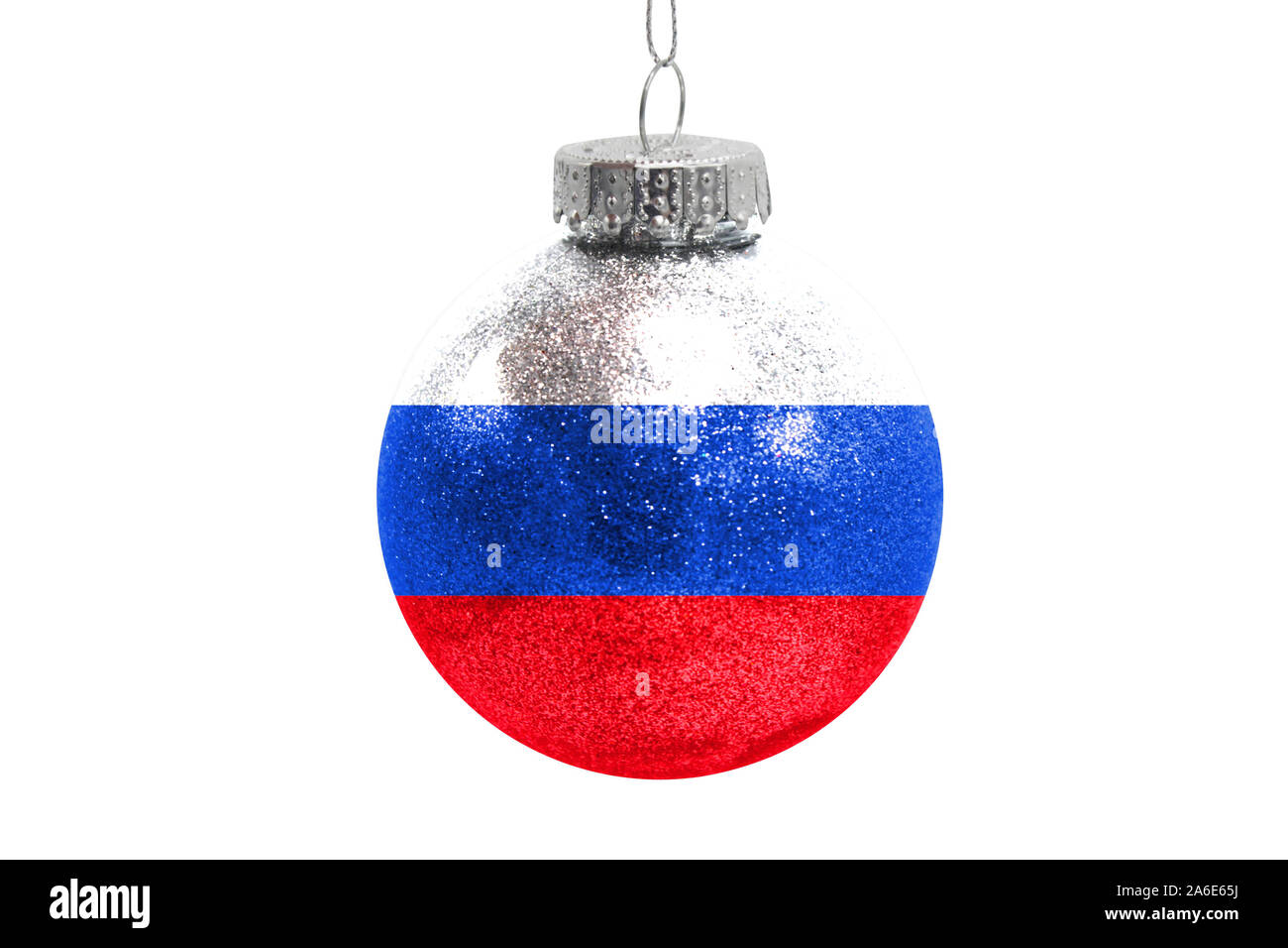 Glass Christmas ball toy isolated on white background with the flag of ...