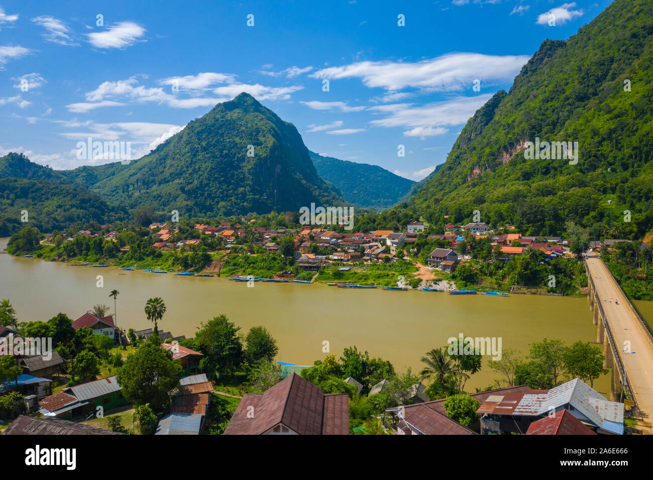 Aerial view of village of Nong Khiaw. North Laos. Southeast Asia. Photo ...