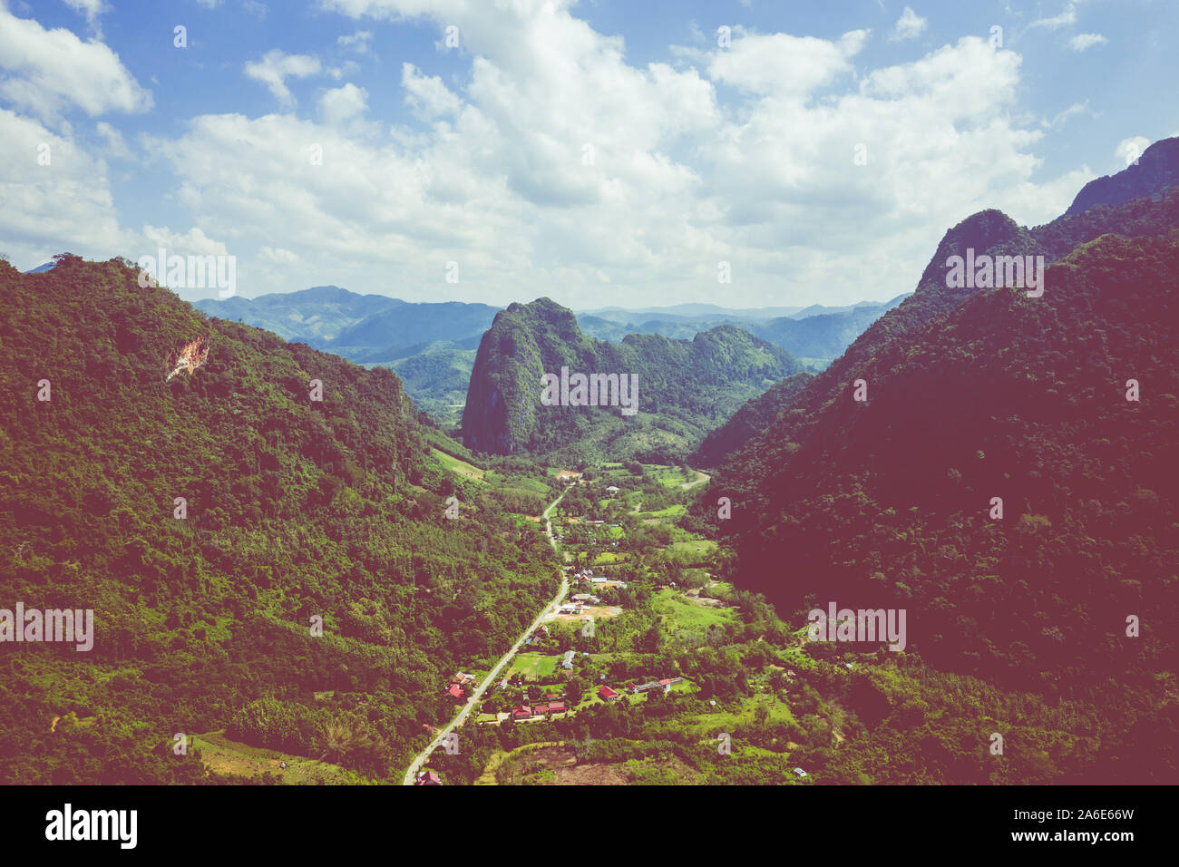 Aerial view of mountains in Nong Khiaw. North Laos. Southeast Asia ...