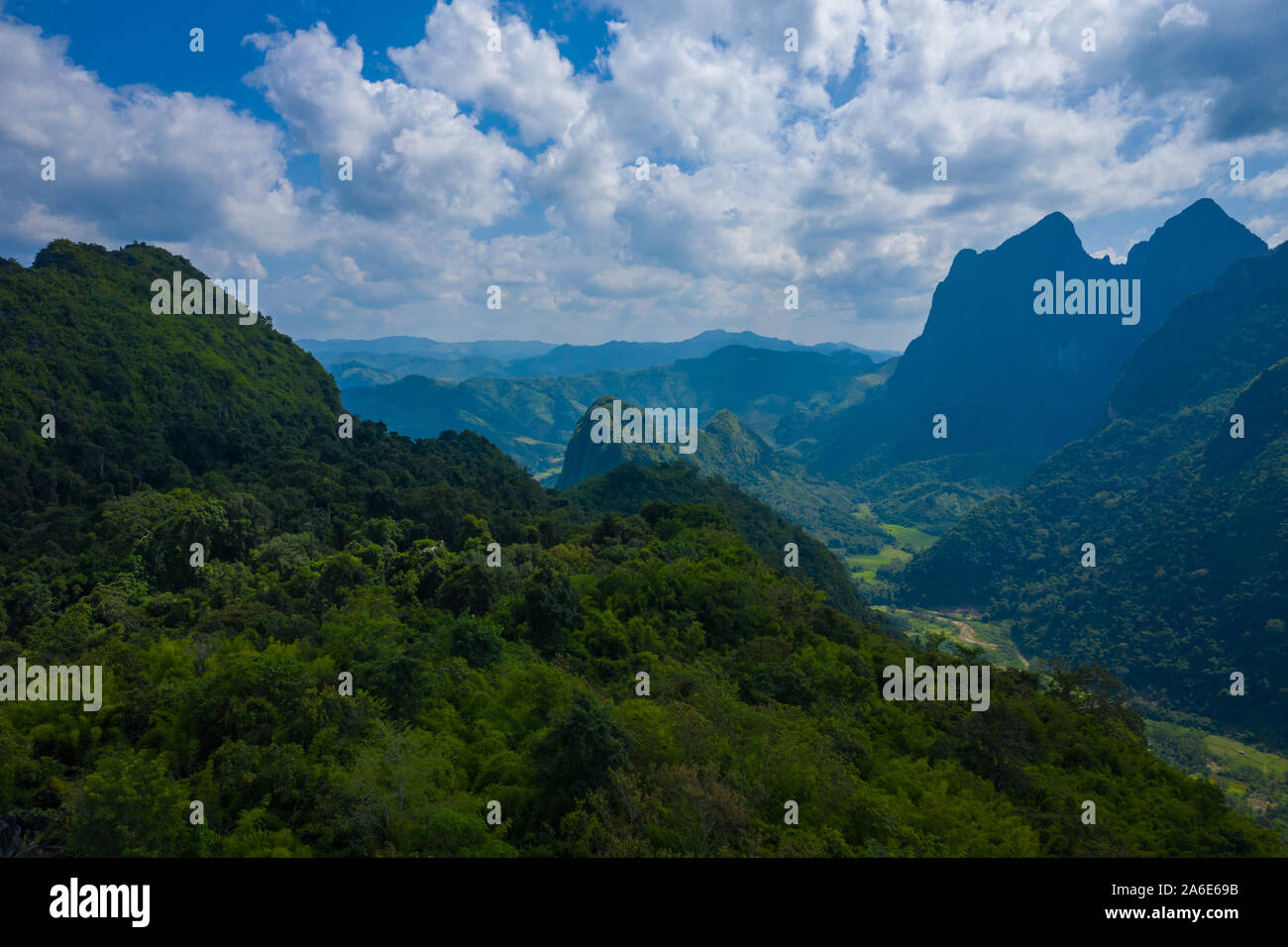 Aerial view of mountains in Nong Khiaw. North Laos. Southeast Asia ...