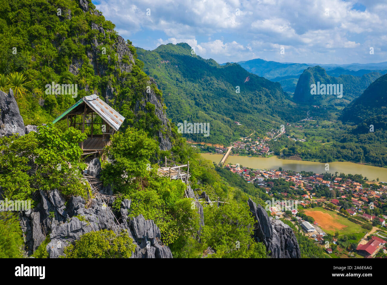 Aerial view of mountains in Nong Khiaw. North Laos. Southeast Asia ...