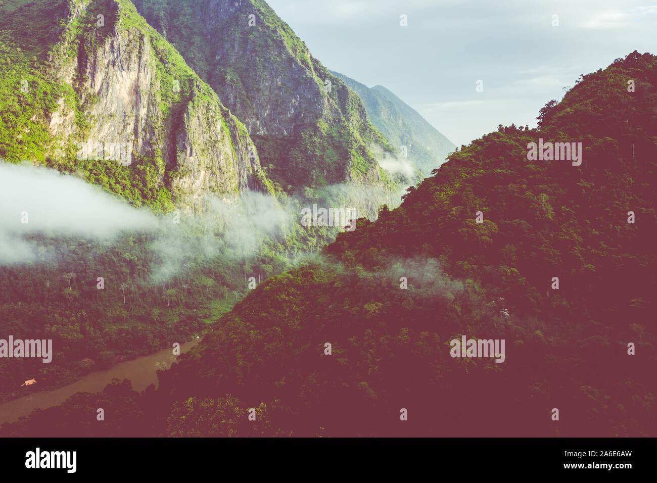 Aerial view of mountains in Nong Khiaw. North Laos. Southeast Asia ...