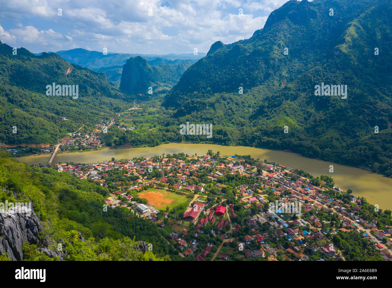 Aerial view of village of Nong Khiaw. North Laos. Southeast Asia. Photo ...