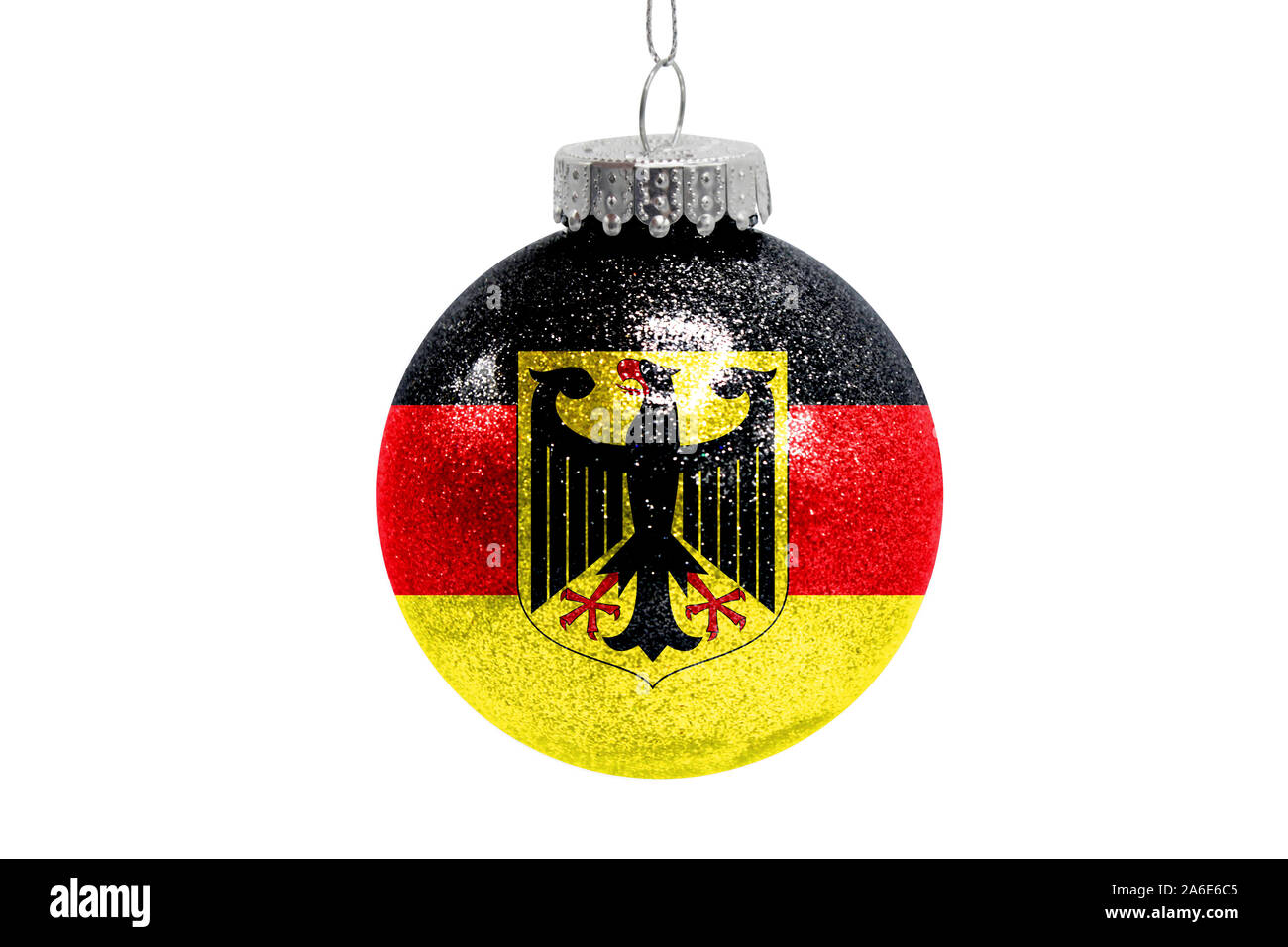 Glass Christmas ball toy isolated on white background with the flag of ...