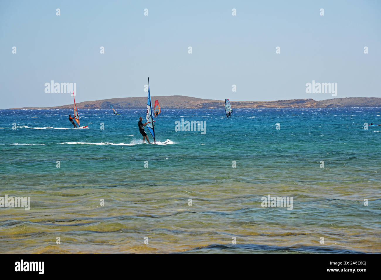 People windsurfing at Kouremenos bay, Lasithi, Crete, Greece Stock ...