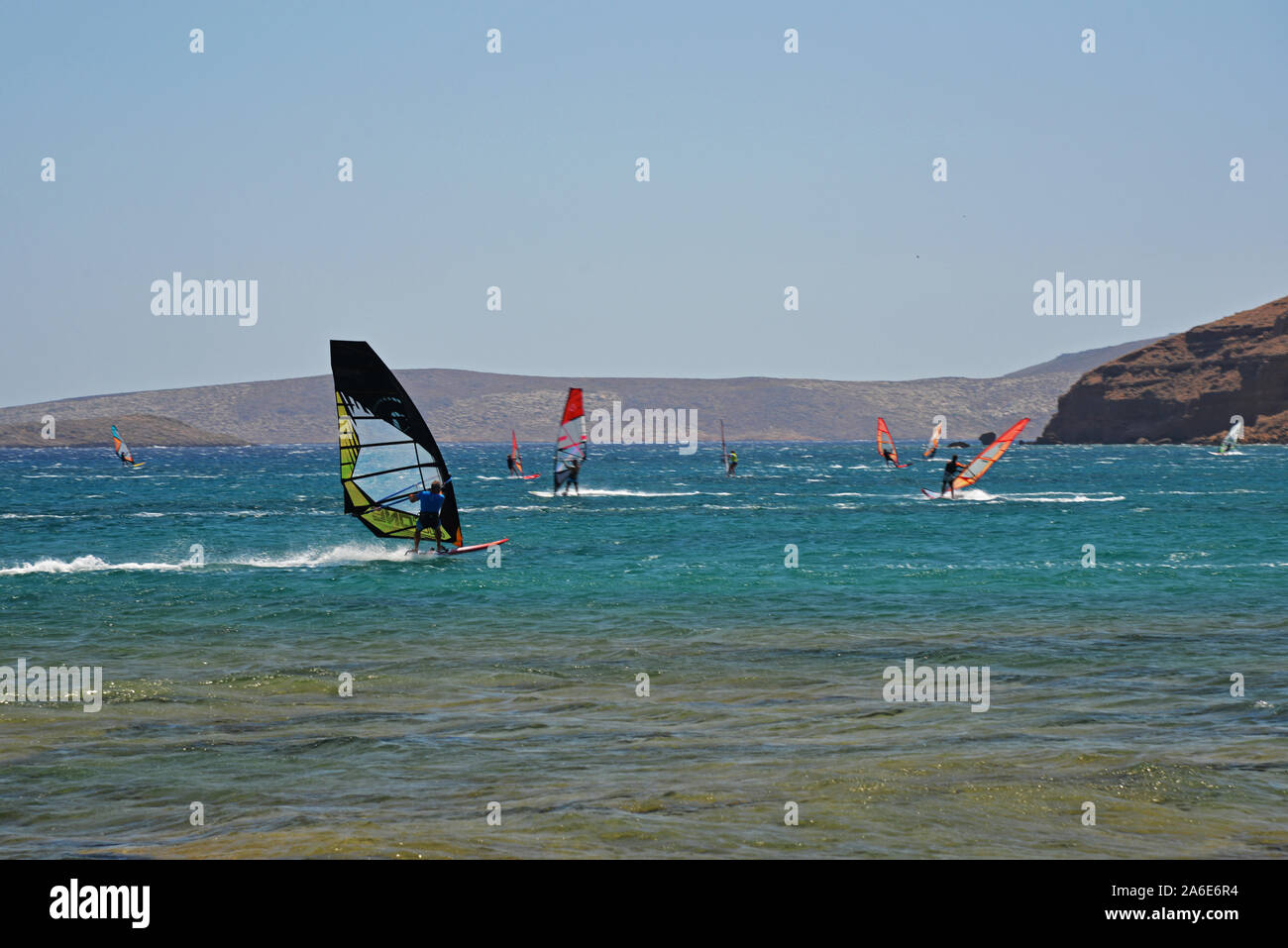 People windsurfing at Kouremenos bay, Lasithi, Crete, Greece Stock ...