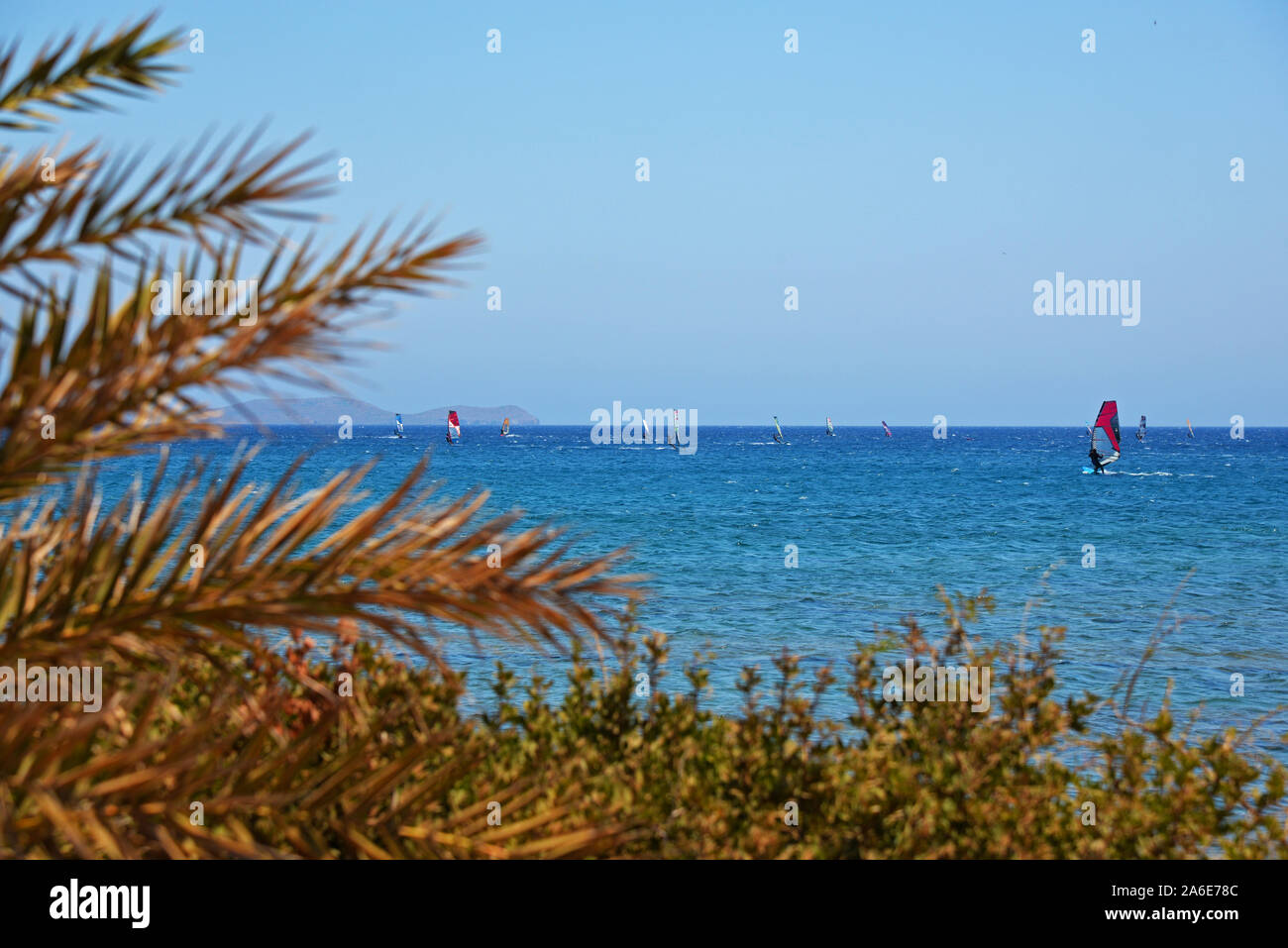 People windsurfing at Kouremenos bay, Lasithi, Crete, Greece Stock ...