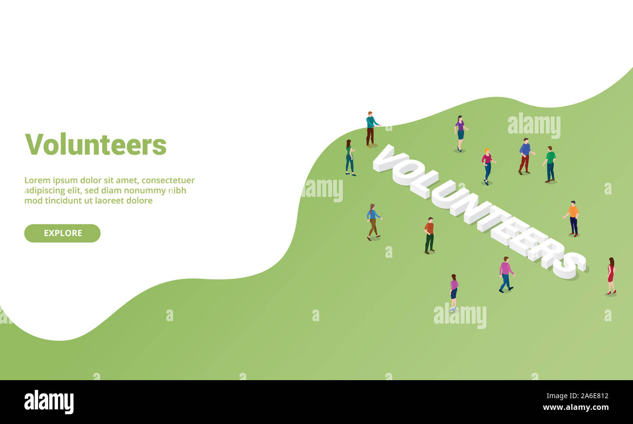 volunteers people concept isometric for website template or landing ...