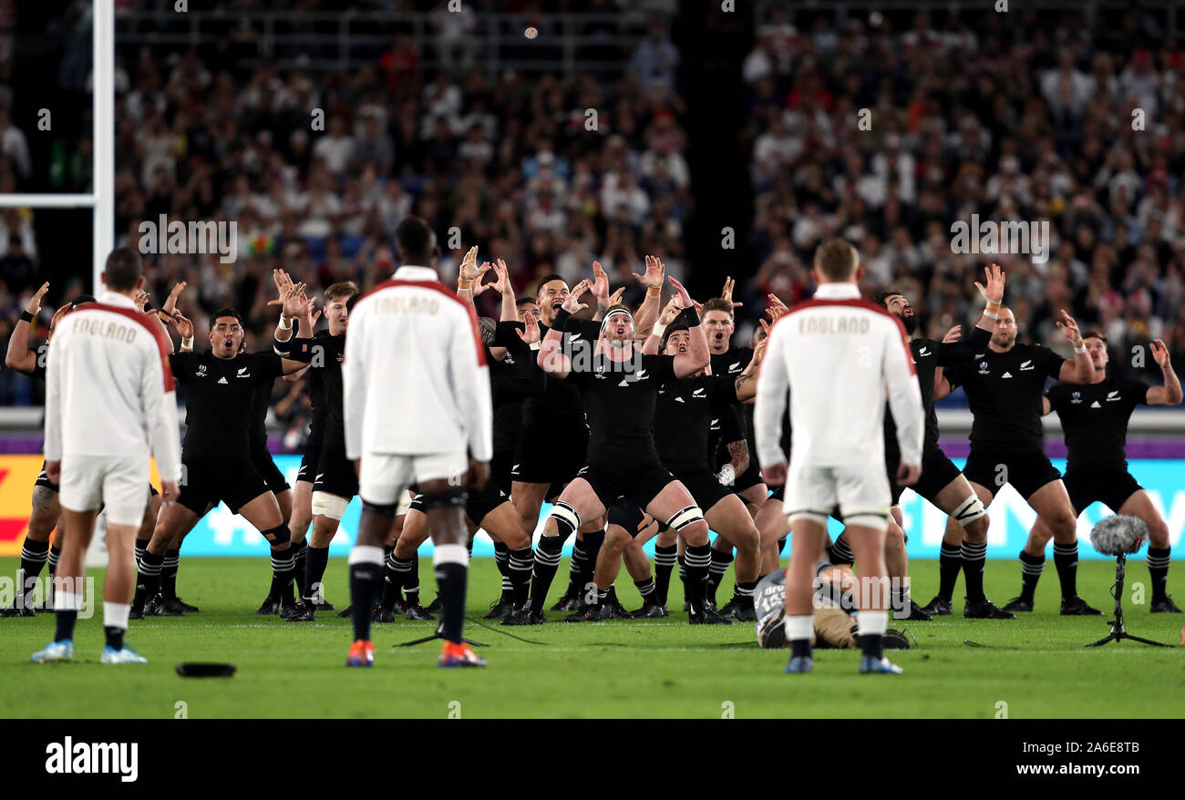 New Zealand perform the Haka as England look on before the 2019 Rugby ...