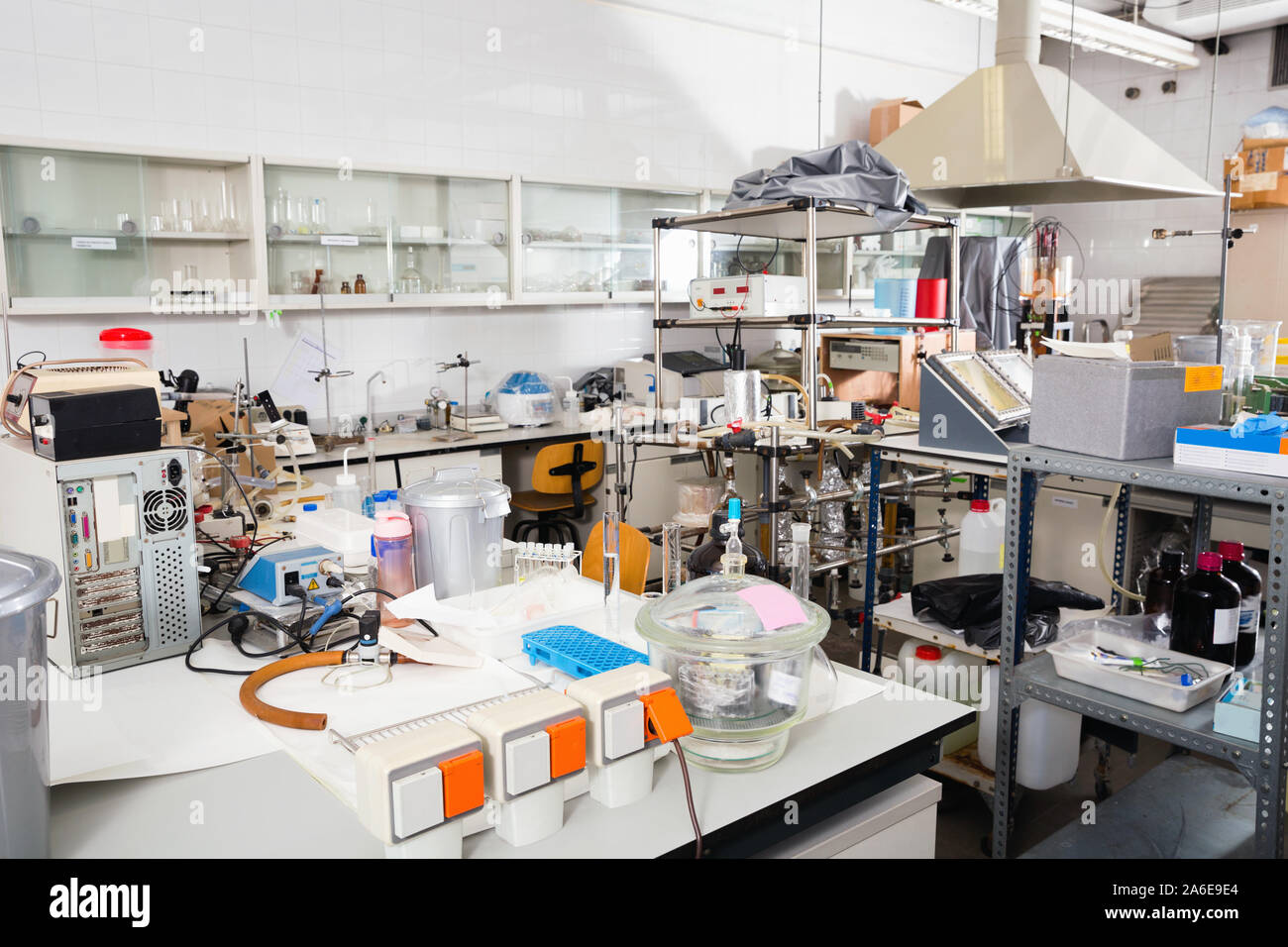 Interior of chemical laboratory equipped with different tools and ...