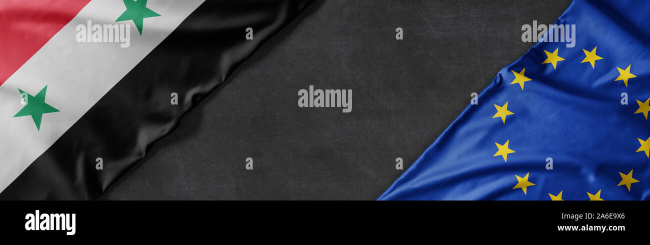 Flags of Syria and the European Union with copy space Stock Photo - Alamy