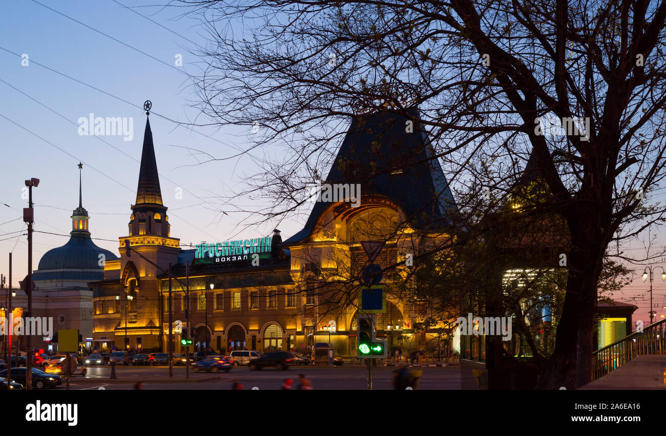 Night view of Yaroslavsky station, one of main railway stations of ...