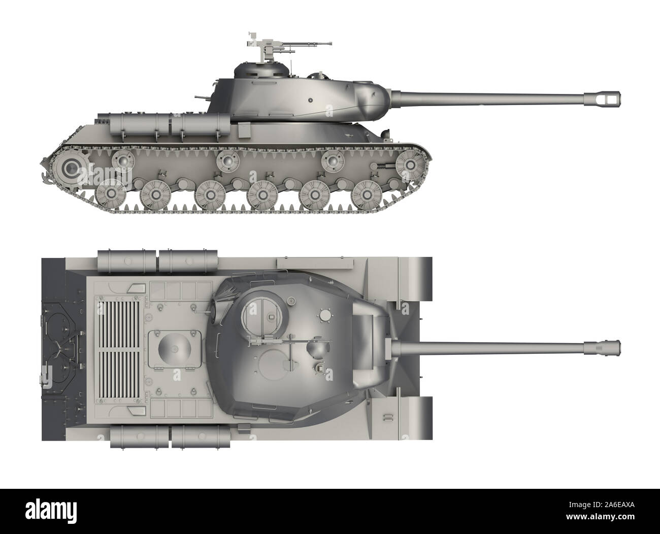 military tank side and top view isolated on white. 3d rendering Stock ...