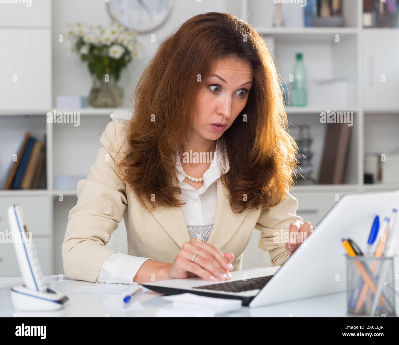 Woman is having complicated issue with project in the office Stock ...