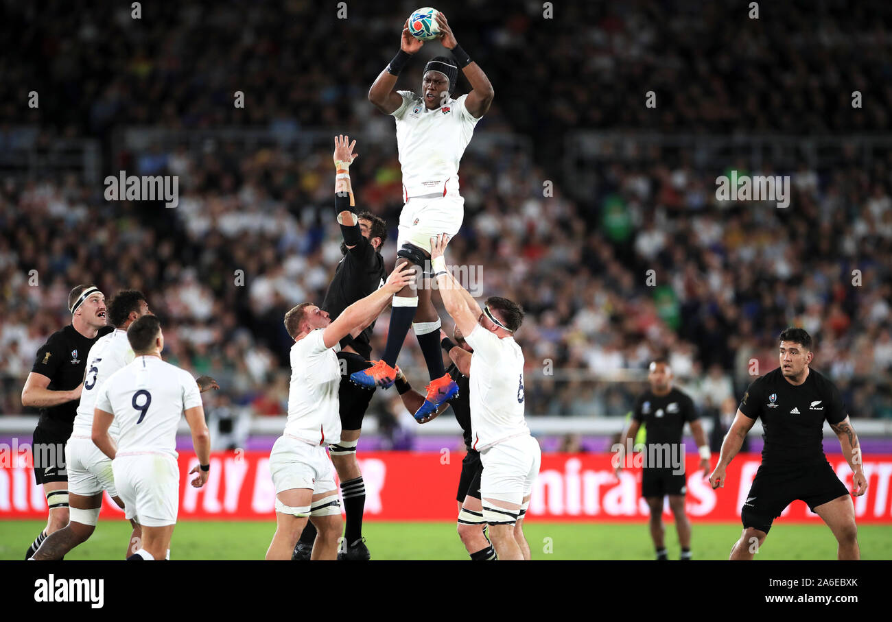 England's Maro Itoje wins a lineout during the 2019 Rugby World Cup ...