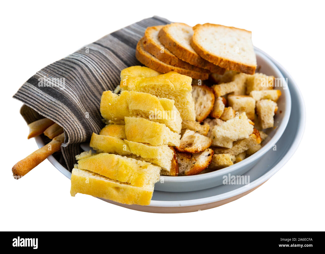 Italian bread plate - different types of bread. Isolated over white ...