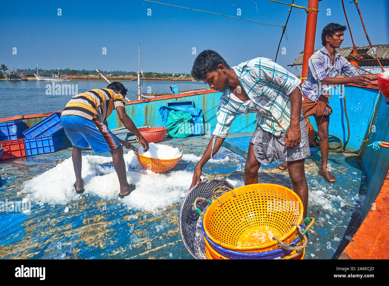 A small fishing boat in the the Old Port in Mangalore, Karnataka, India ...