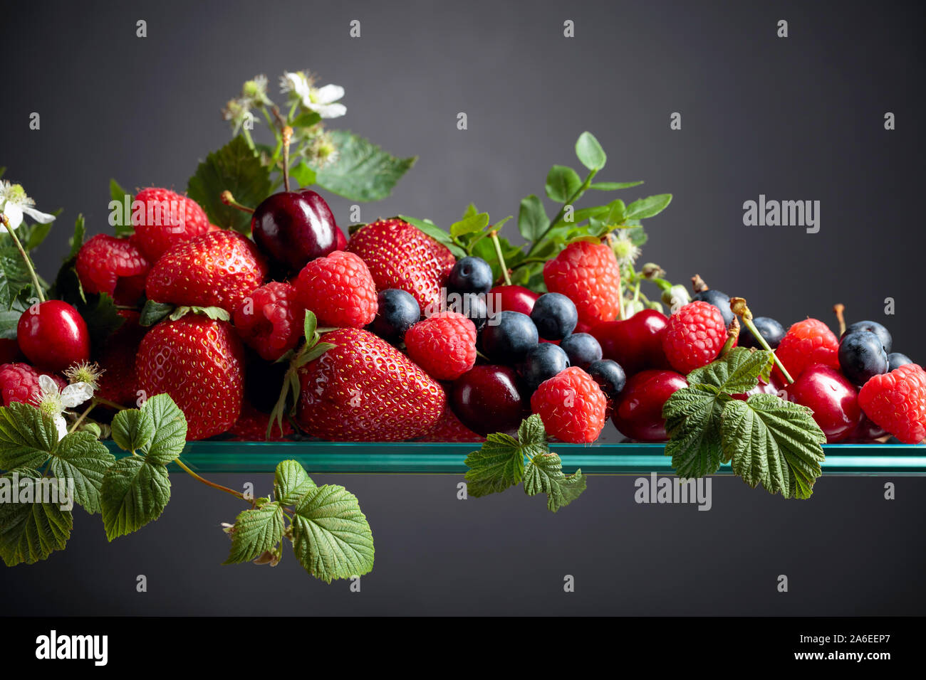 Berries closeup colorful assorted mix of strawberry, blueberry ...