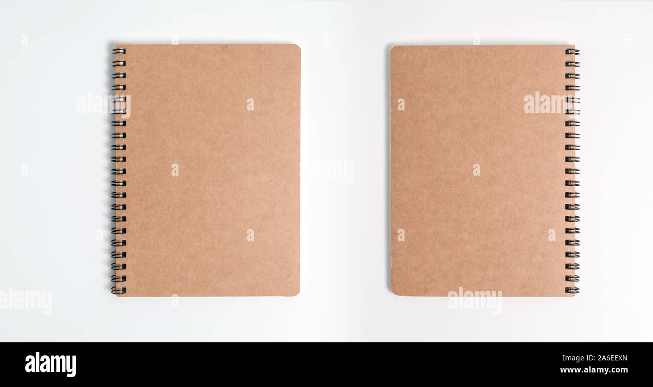 Brown spiral notebook isolated on white background.top view Stock Photo ...
