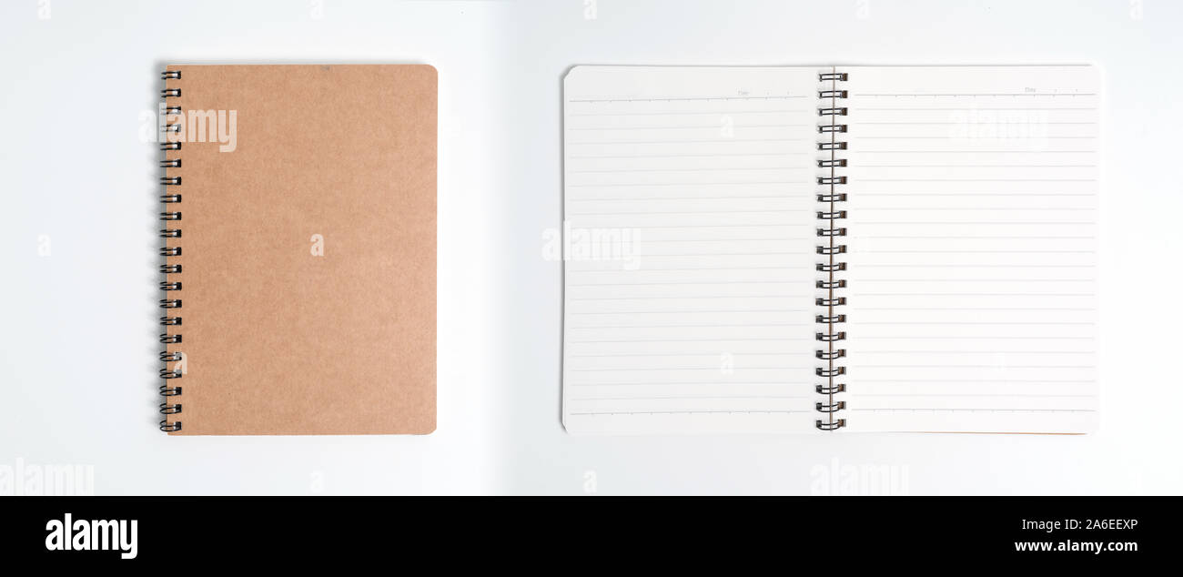 Brown spiral notebook isolated on white background.top view Stock Photo ...