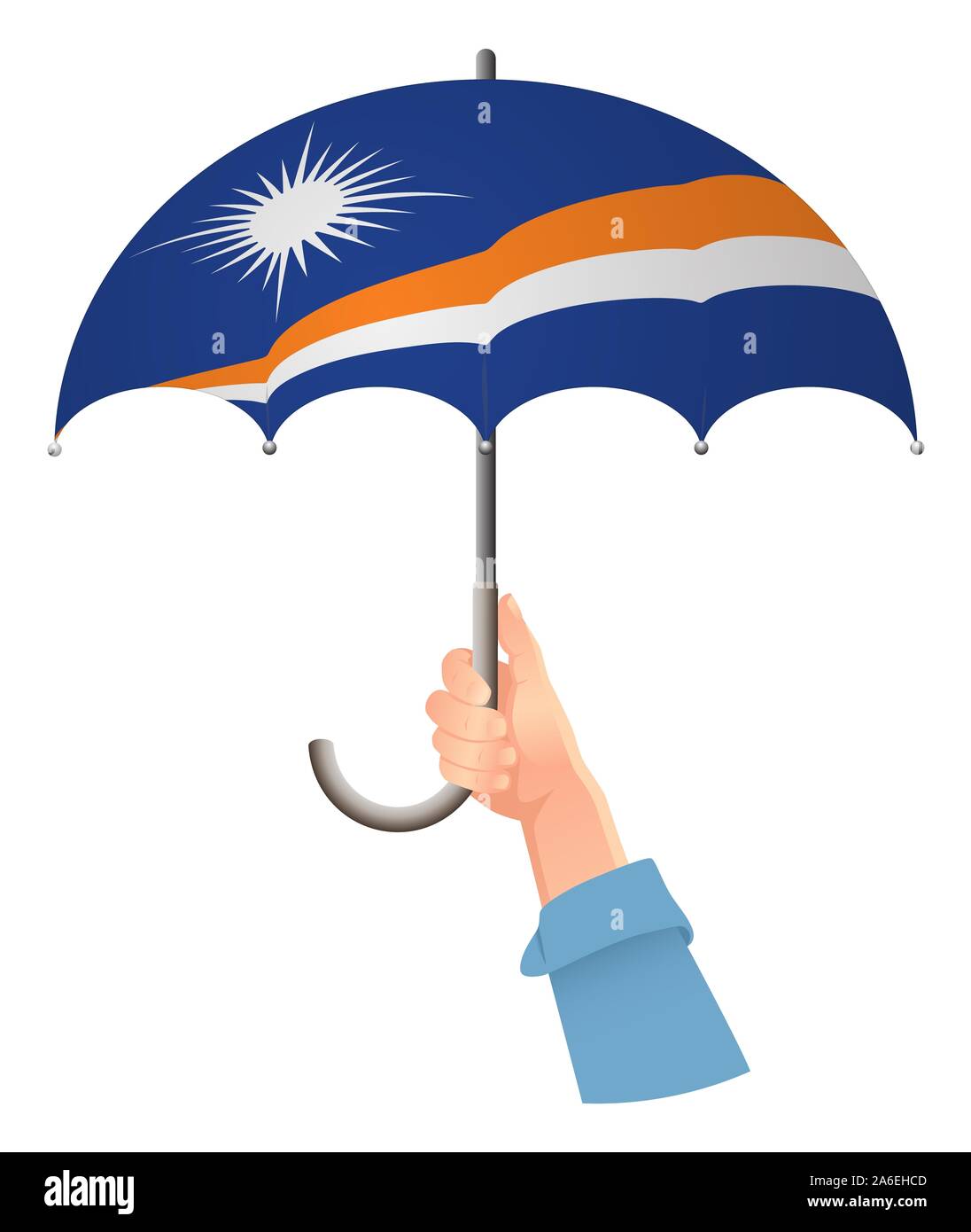 Marshall Islands flag. Hand holding umbrella. Social security concept ...