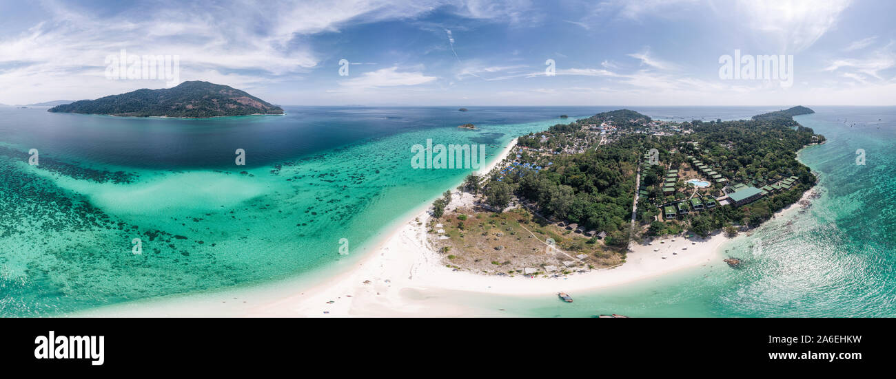 Aerial view Scenery of Lipe island with coral reef and the beach in ...