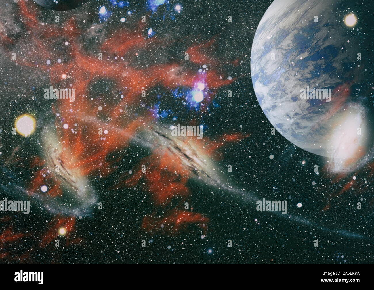 Fiery explosion in space. Abstract illustration of universe. Elements ...