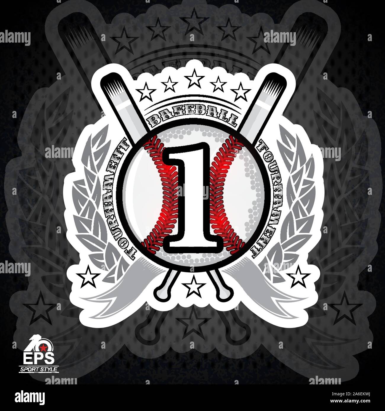 Baseball ball with number one and cross bats. Sport logo for any team ...