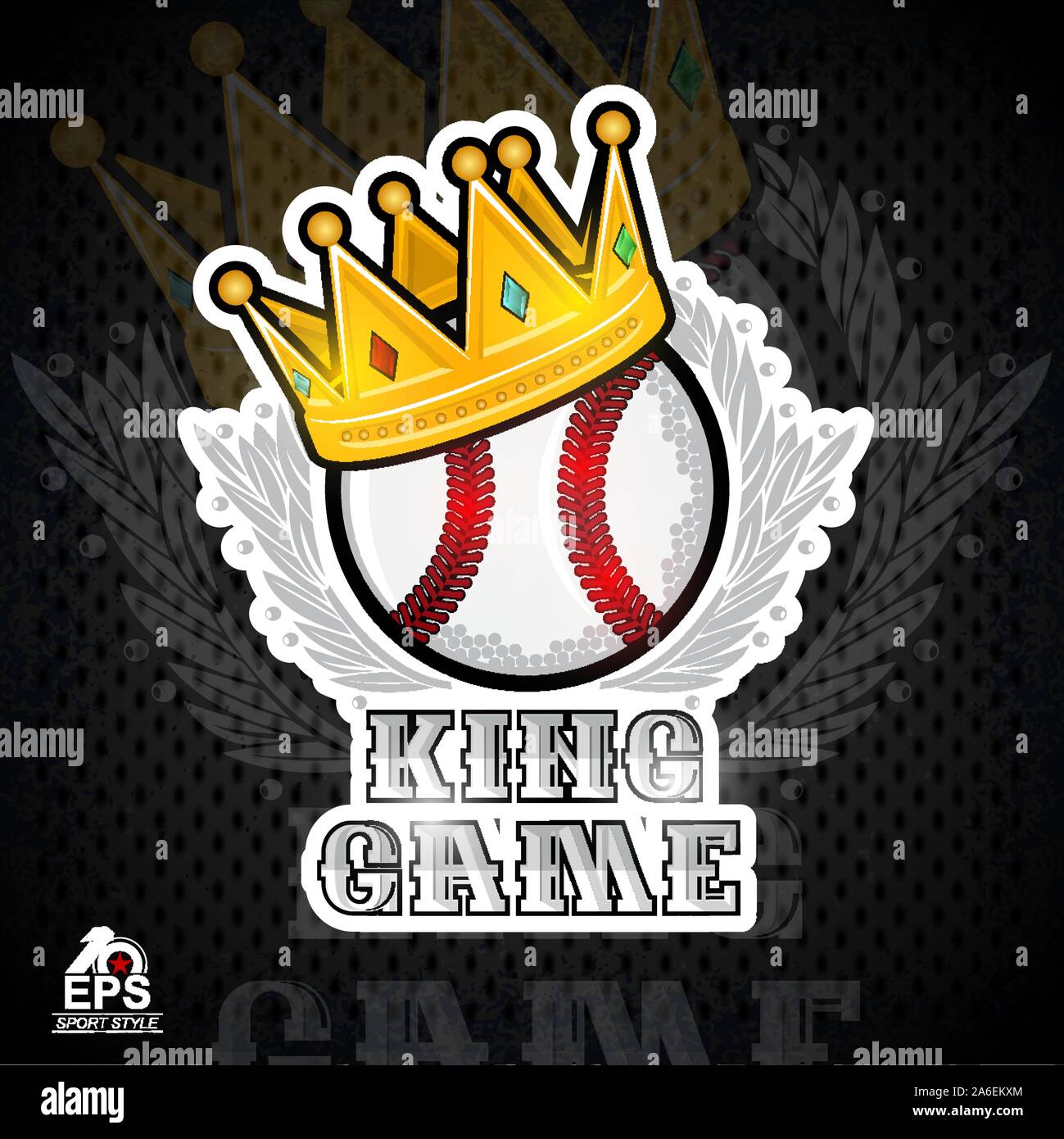 Baseball ball with golden crown in center of wreath. Sport logo for any ...