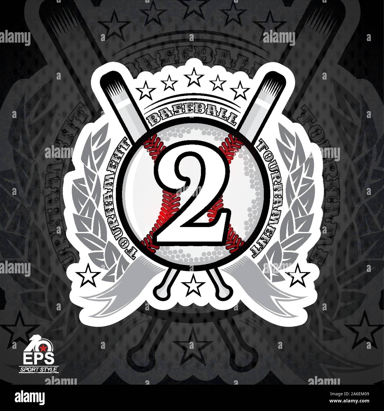 Baseball ball with number two and cross bats. Sport logo for any team ...