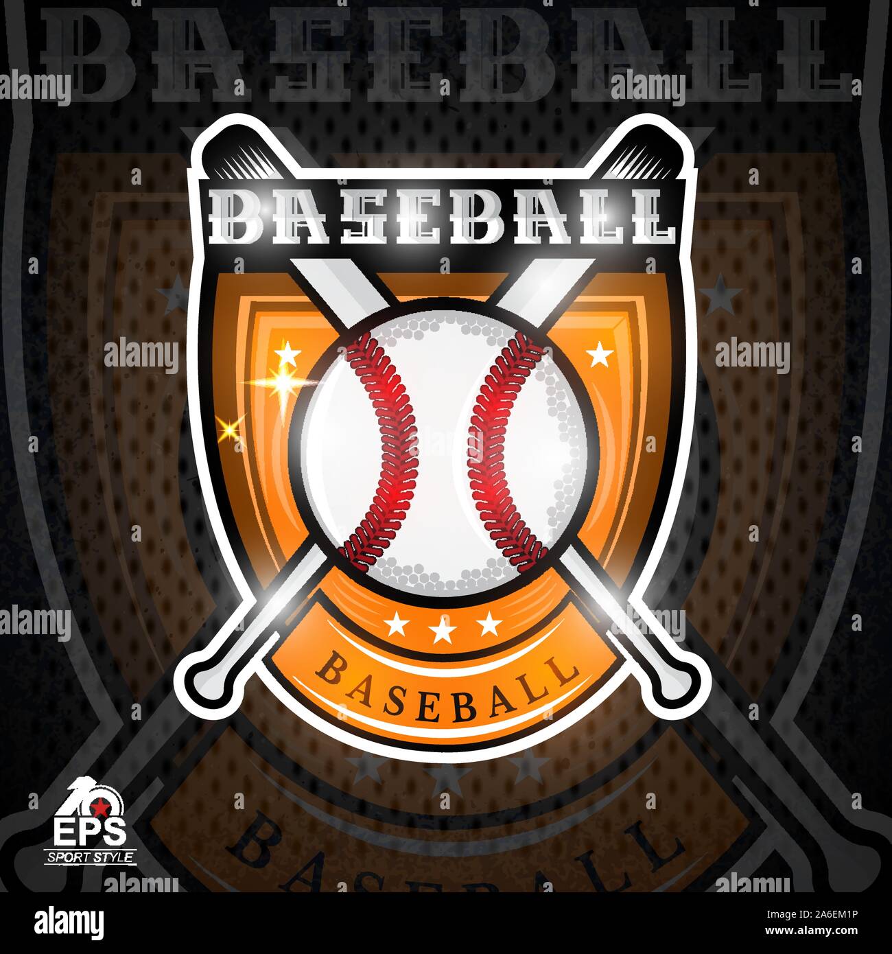 Baseball ball in center of shield with cross bats. Sport logo for any ...
